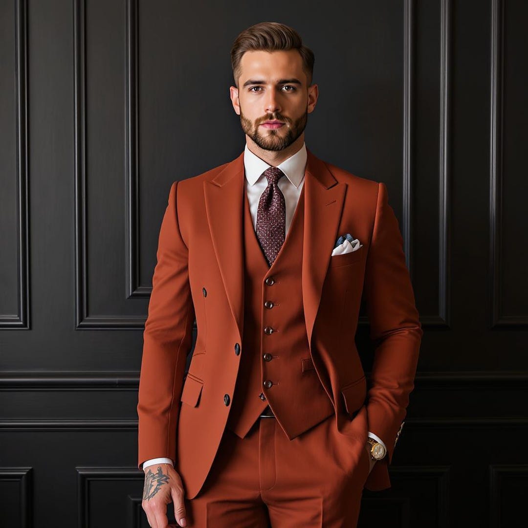 Rust Orange 3-piece Suit – Slim Fit Tuxedo, Wedding Groom Outfit - Etsy