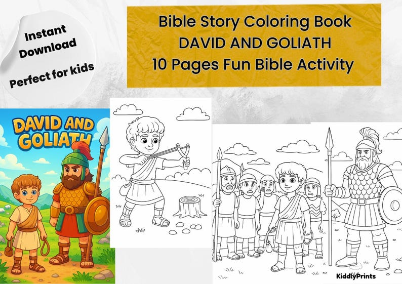 David and Goliath Coloring Pages: Bible Story Activity Sheets Instant ...
