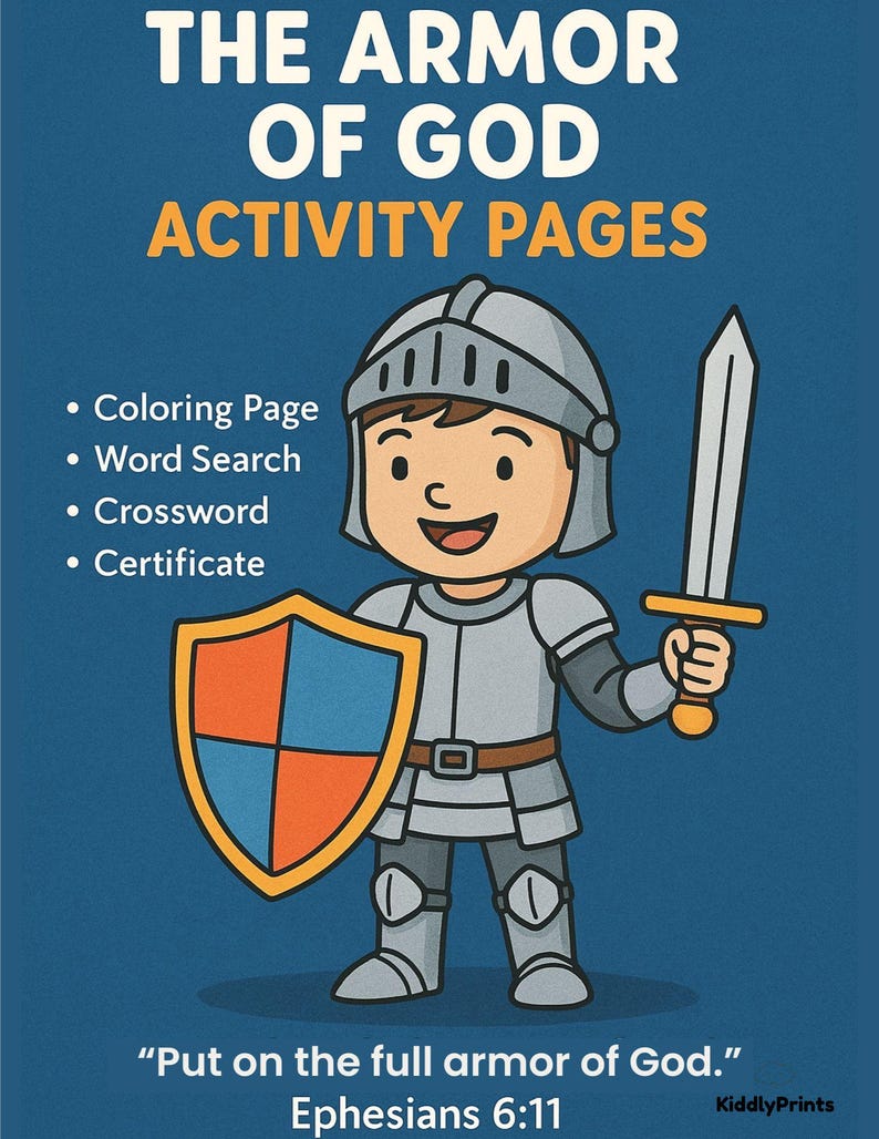 Armor of God Activity Pages With Certificate: Bible Coloring Book, Word ...