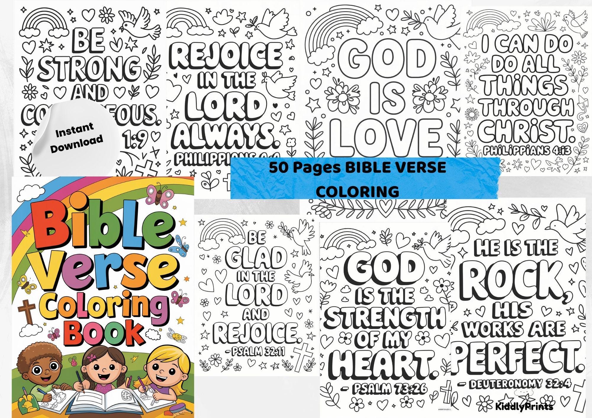 50 Bible Verse Coloring Pages for Kids: Sunday School Activity Digital ...