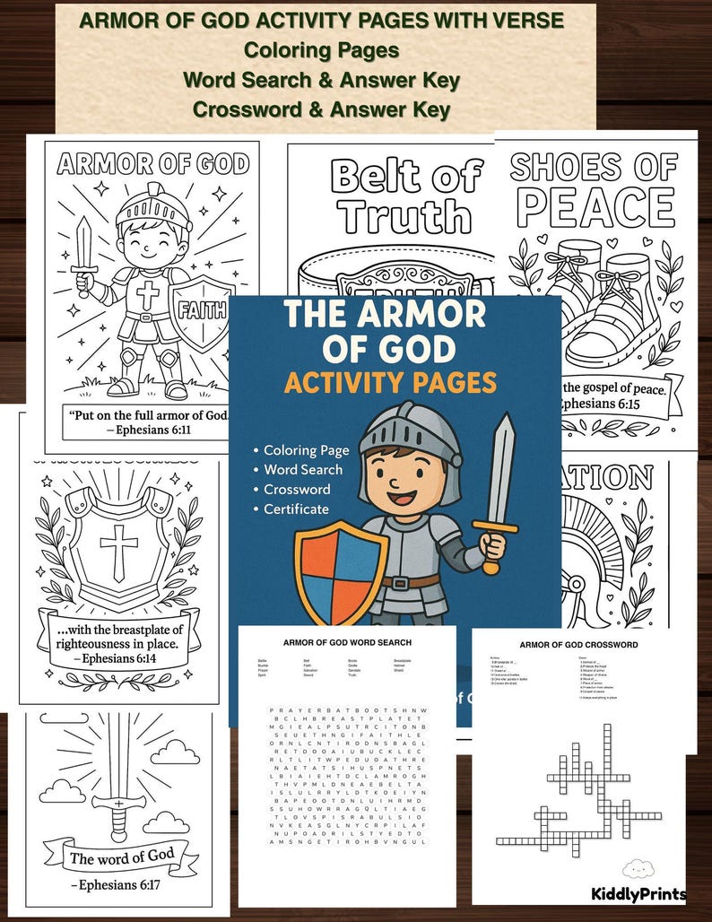 Armor of God Activity Pages With Certificate: Bible Coloring Book, Word ...