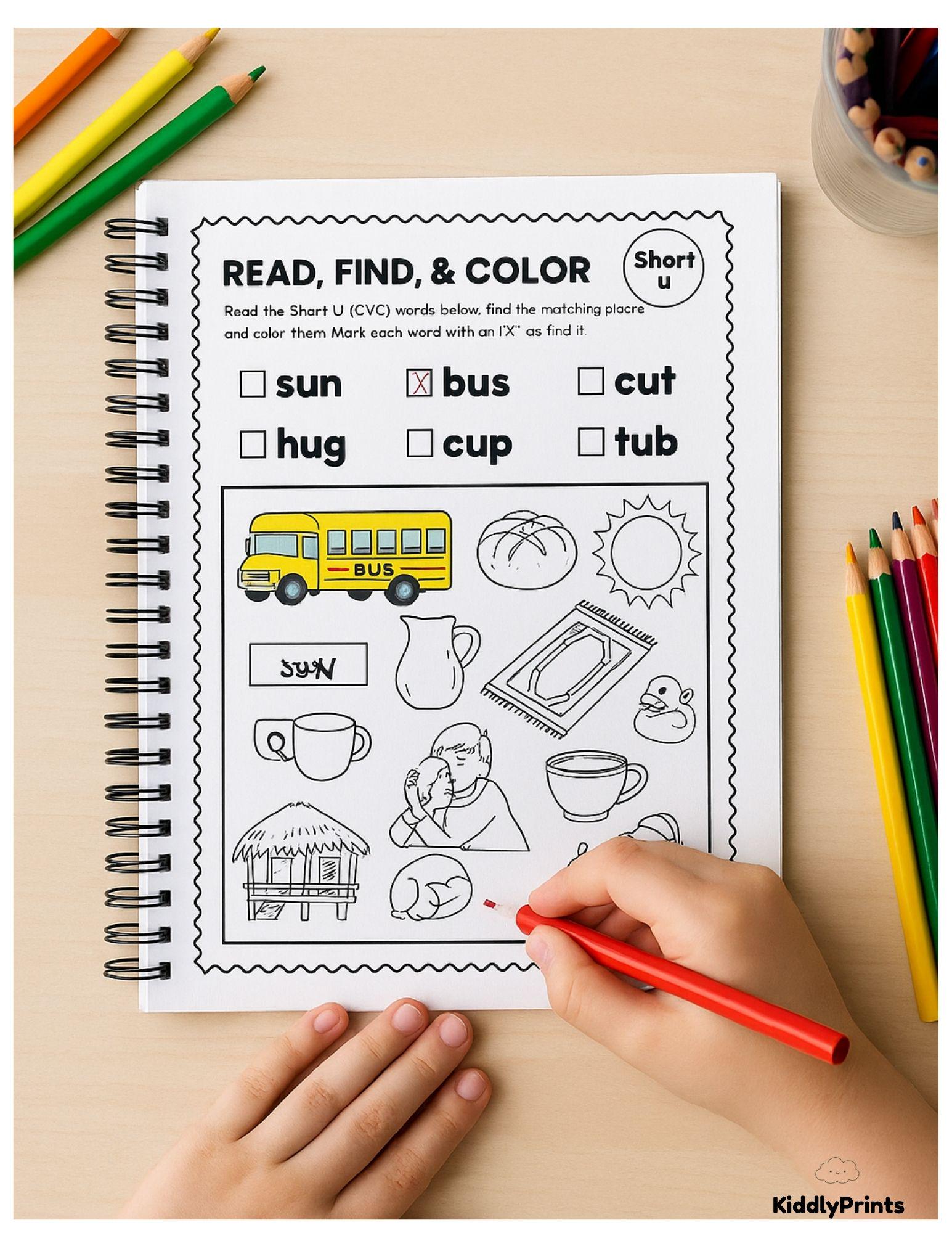 CVC Word Family Worksheets: Read, Find & Color - Phonics for ...