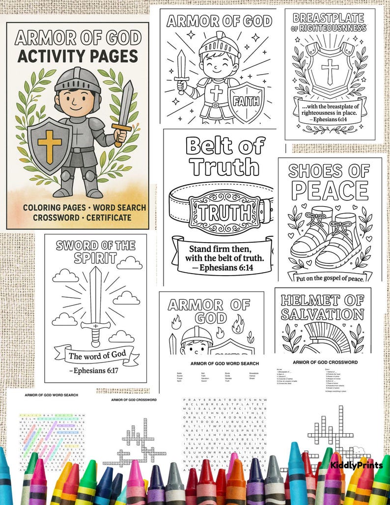 Armor of God Activity Pages With Certificate: Bible Coloring Book, Word ...