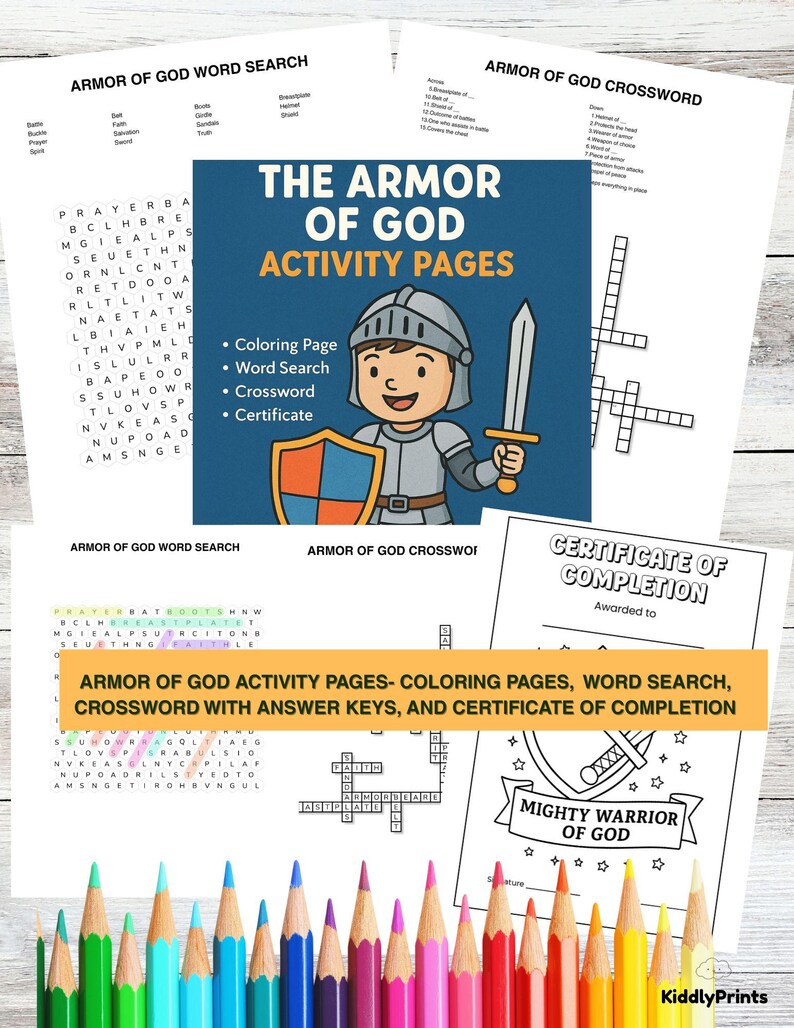 Armor of God Activity Pages With Certificate: Bible Coloring Book, Word ...