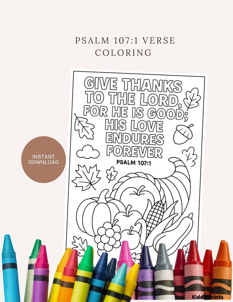 Psalm 107 Bible Verse Coloring Page: Christian Give Thanks (digital ...