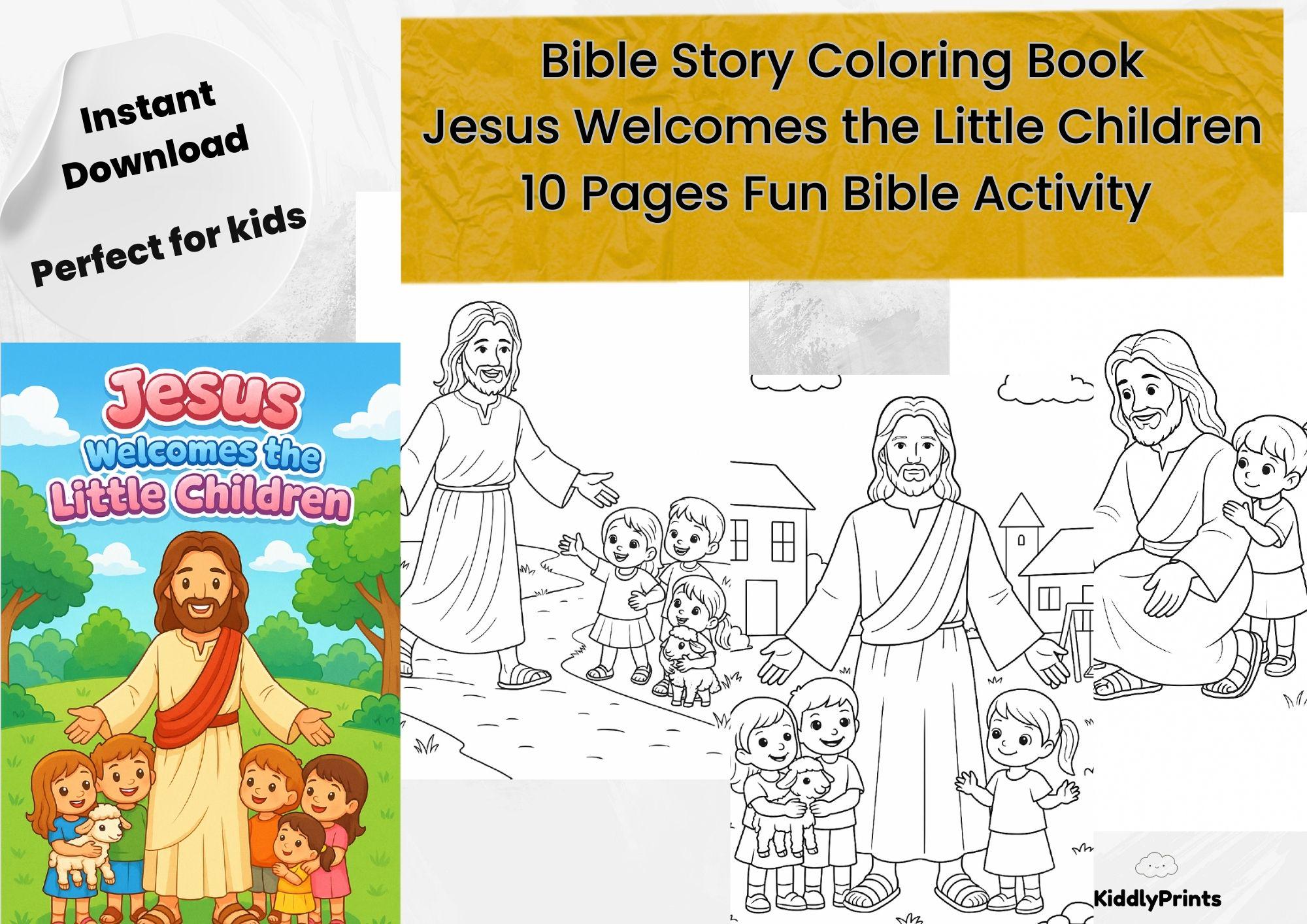 Jesus Welcomes Children Coloring Book: Sunday School Bible Story Pages ...