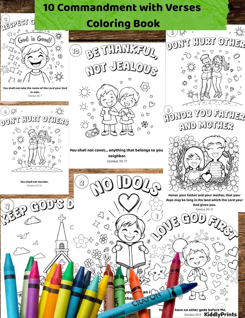 Ten Commandments Coloring Pages: Bible Verse Activity Sheets Bonus Page ...