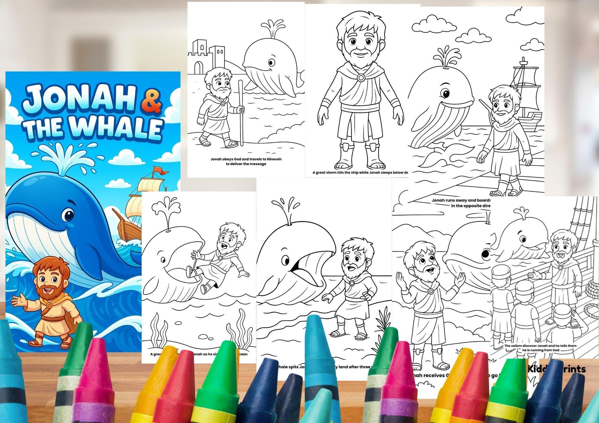 Jonah and the Whale Coloring Pages: Bible Story Activity (digital ...