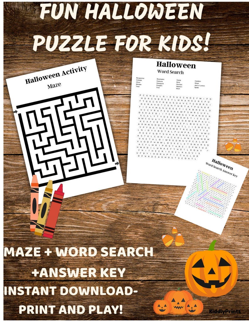 Halloween Maze & Word Search: Spooky Kids Activity Puzzle (PDF Download ...