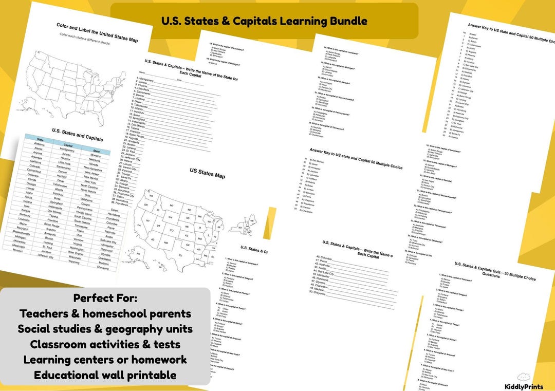U.S. States & Capitals Learning Bundle | Printable Geography Worksheets ...
