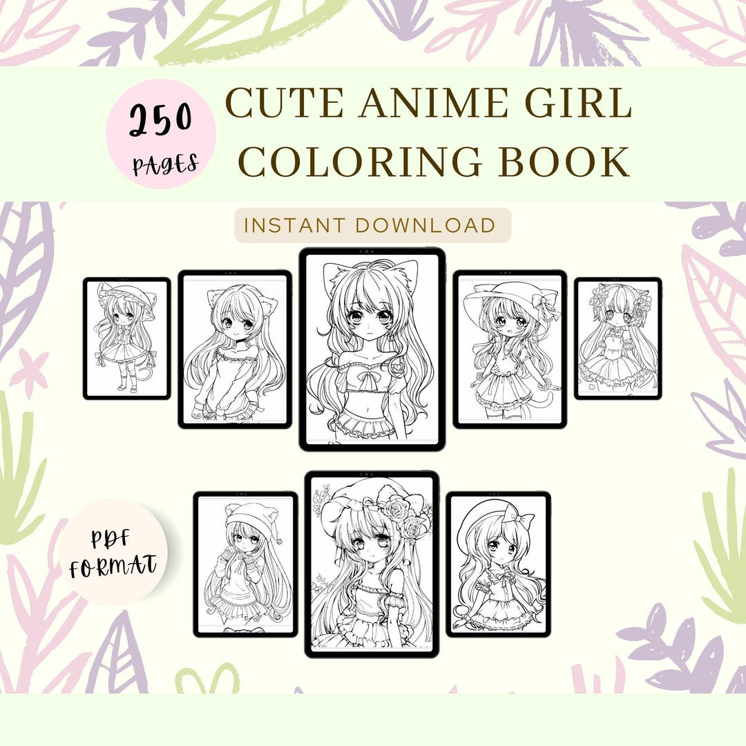 Cute Anime Girl Coloring Book, 250 Kawaii Designs (printable PDF) - Etsy