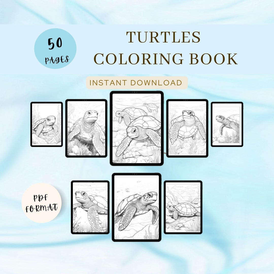 Sea Turtles Coloring Book: 50 Ocean Pages for Kids & Adults (PDF ...