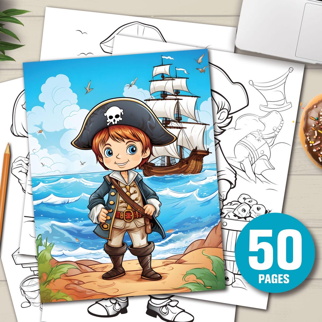 Pirates Coloring Book, Coloring Pages for Kids and Adults, Digital ...