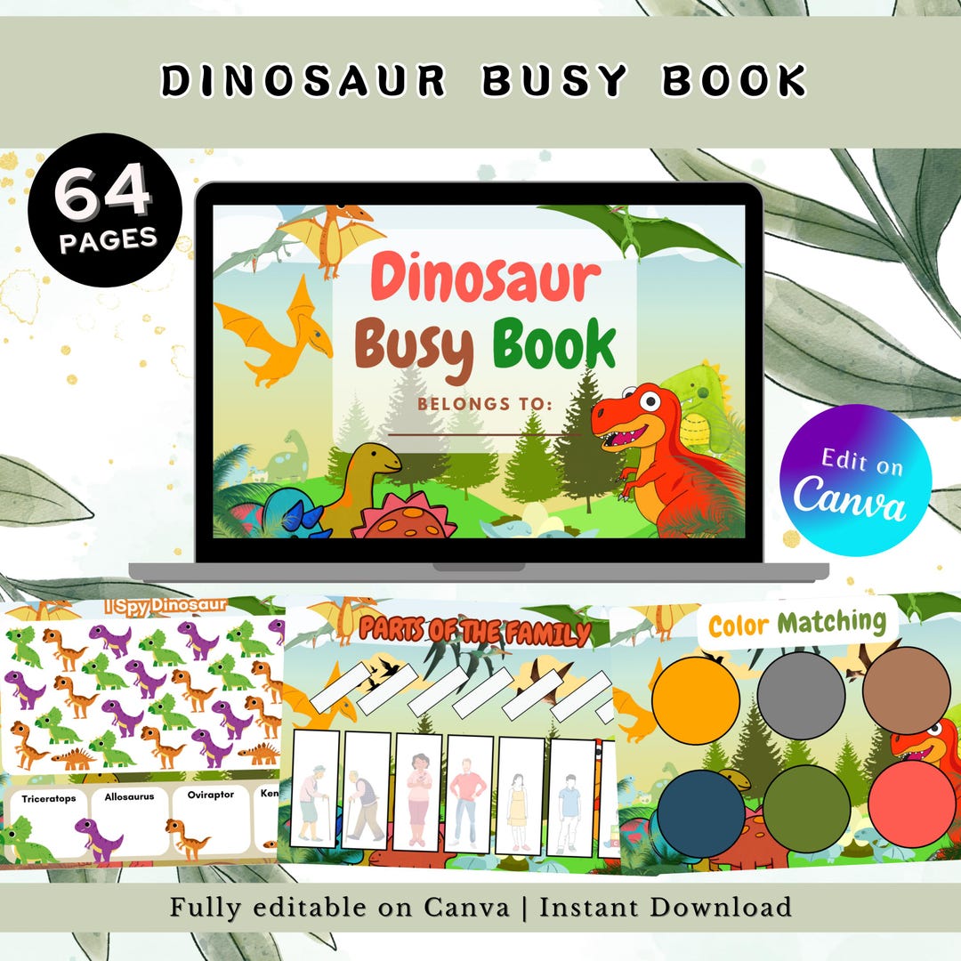 Dinosaur Busy Book | Matching Games | Shape & Color Activities |tracing ...