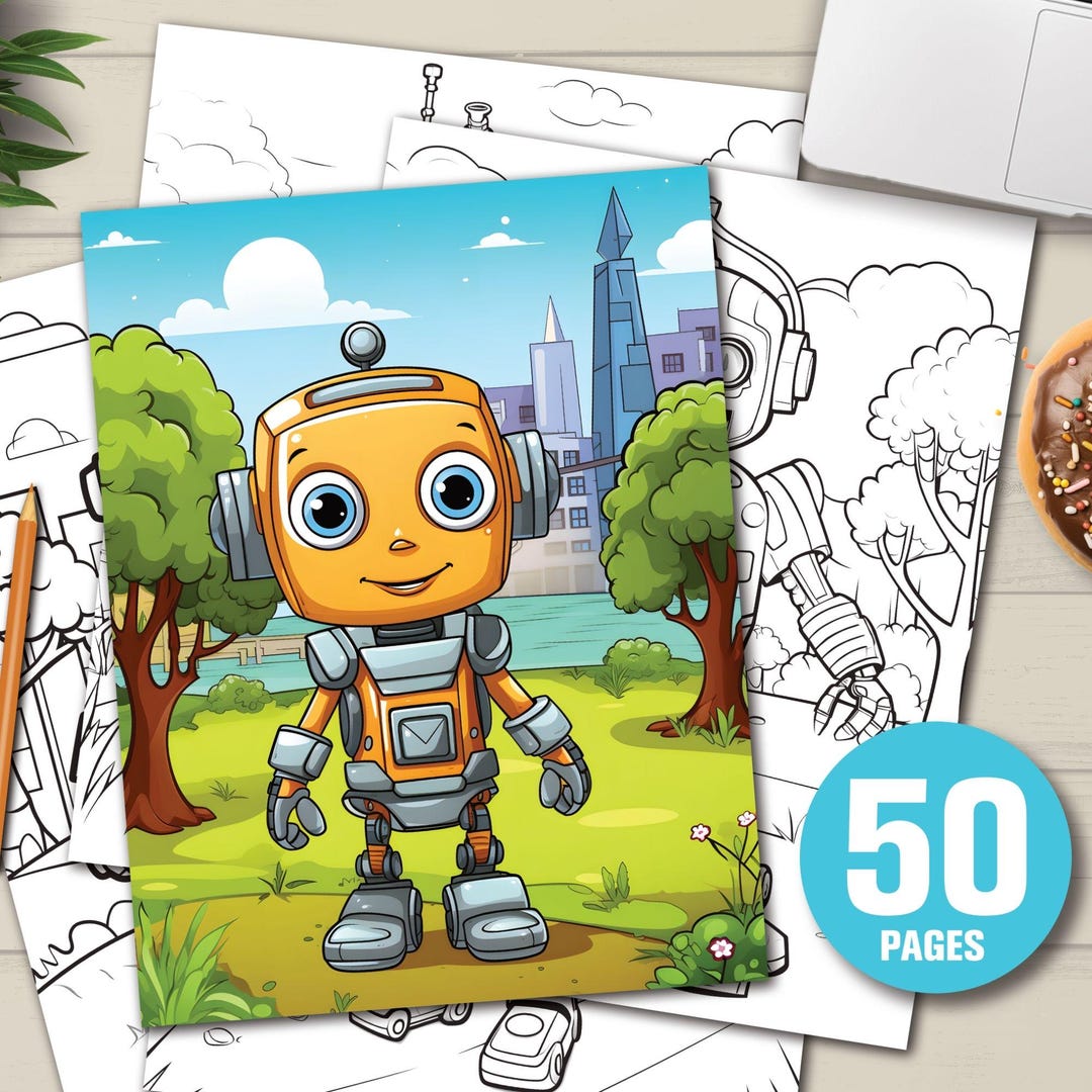 Robots Coloring Book, Coloring Pages for Kids and Adults, Digital ...