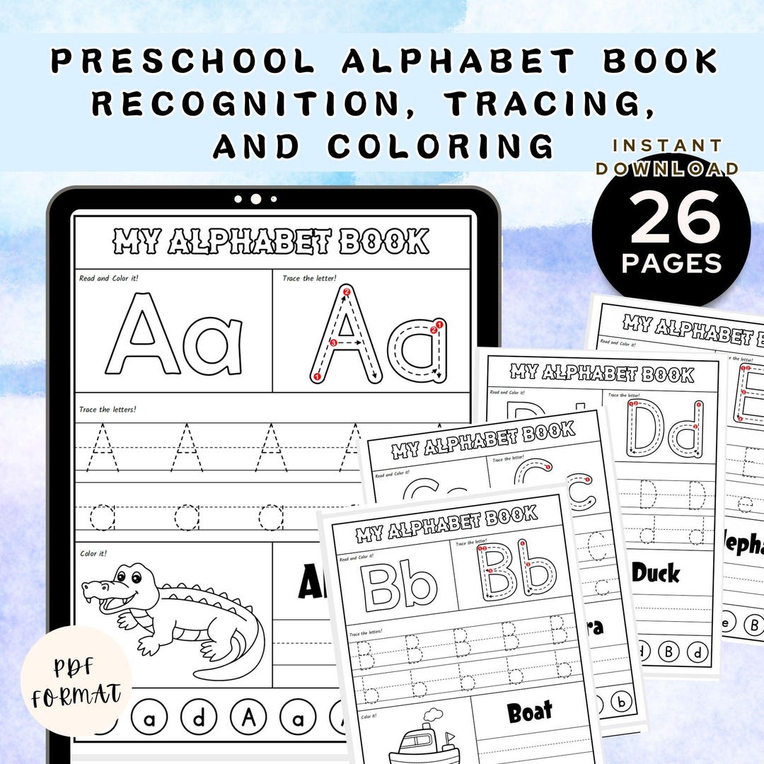 Preschool Alphabet Coloring Book: Letter Tracing & Recognition (digital ...