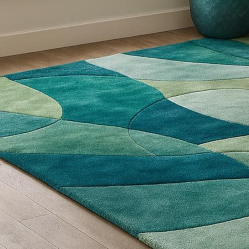 Modern Abstract Hand Tufted Rug, Teal Green Geometric Area Rug ...