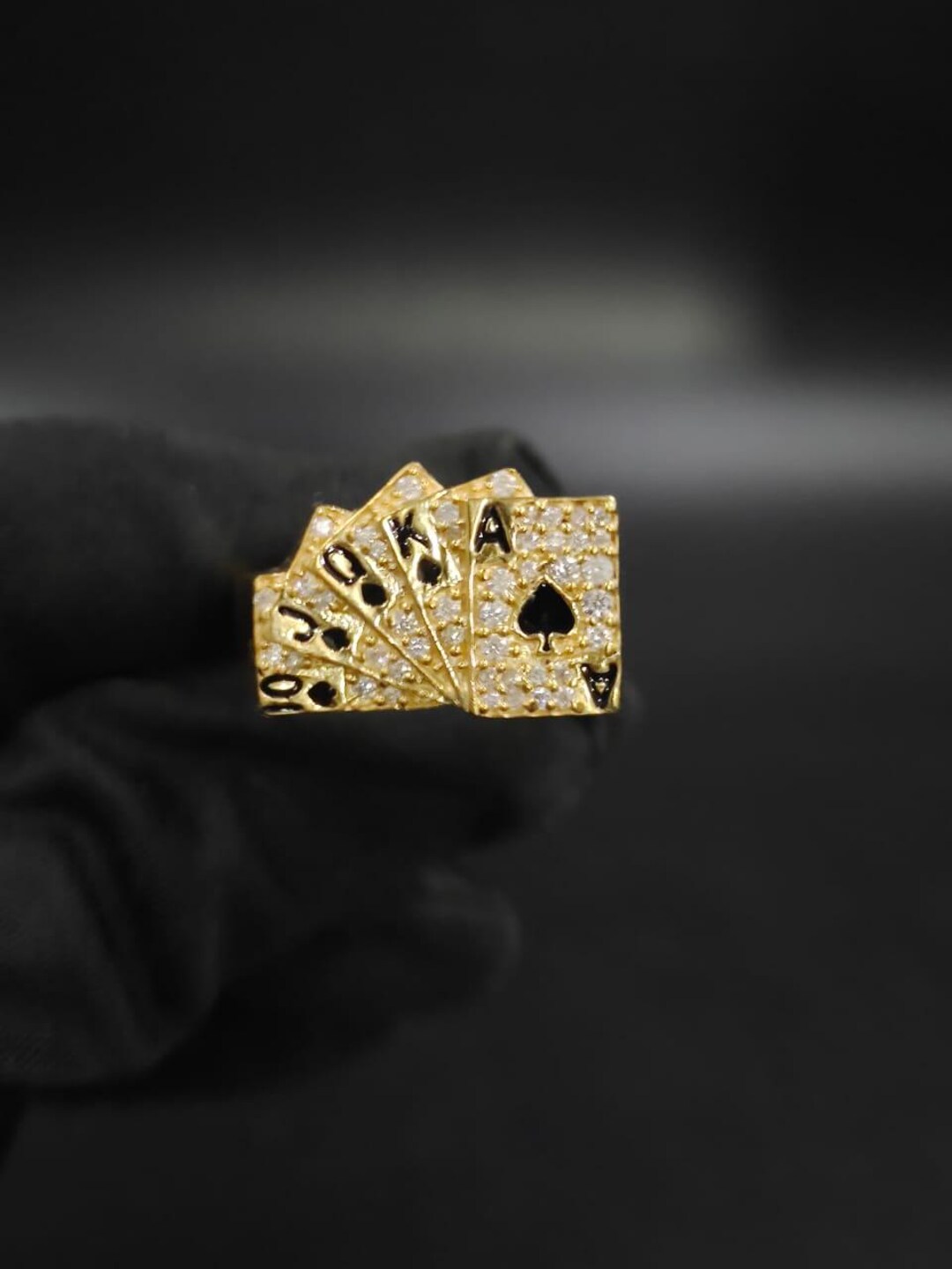 Men’s 925 Silver / Poker Card Ring / Natural Diamond / Gold Finish ...