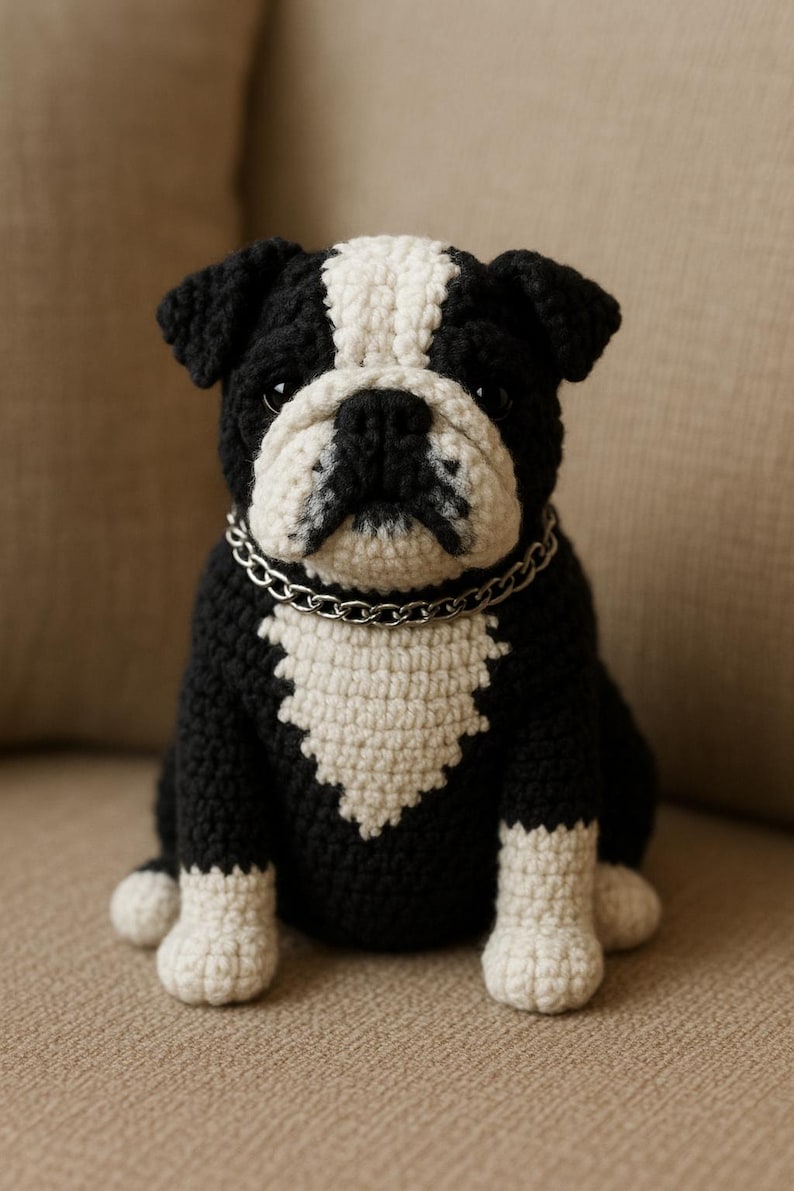 Crochet English Bulldog Pattern – Black & White Amigurumi Dog (PDF ...