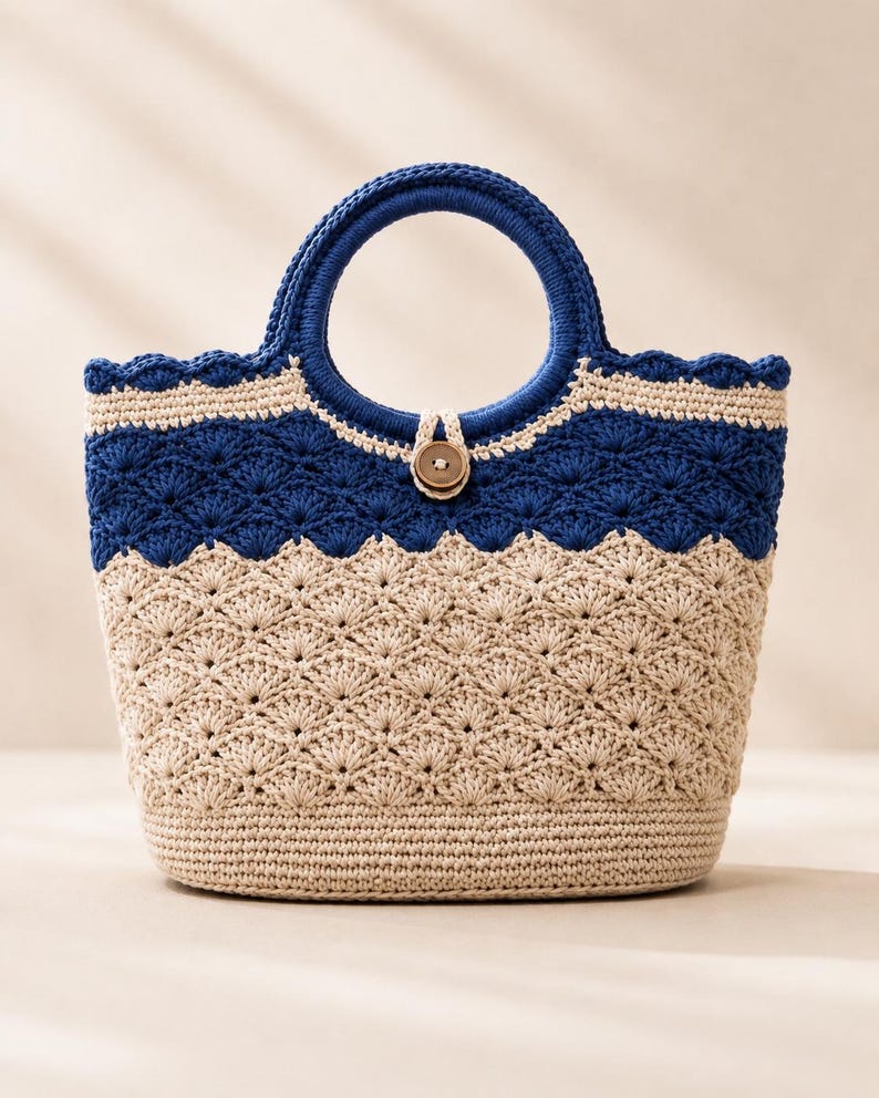 Seaside Shell Tote Häkelanleitung, cremefarbene Sommer-Handtasche mit ...