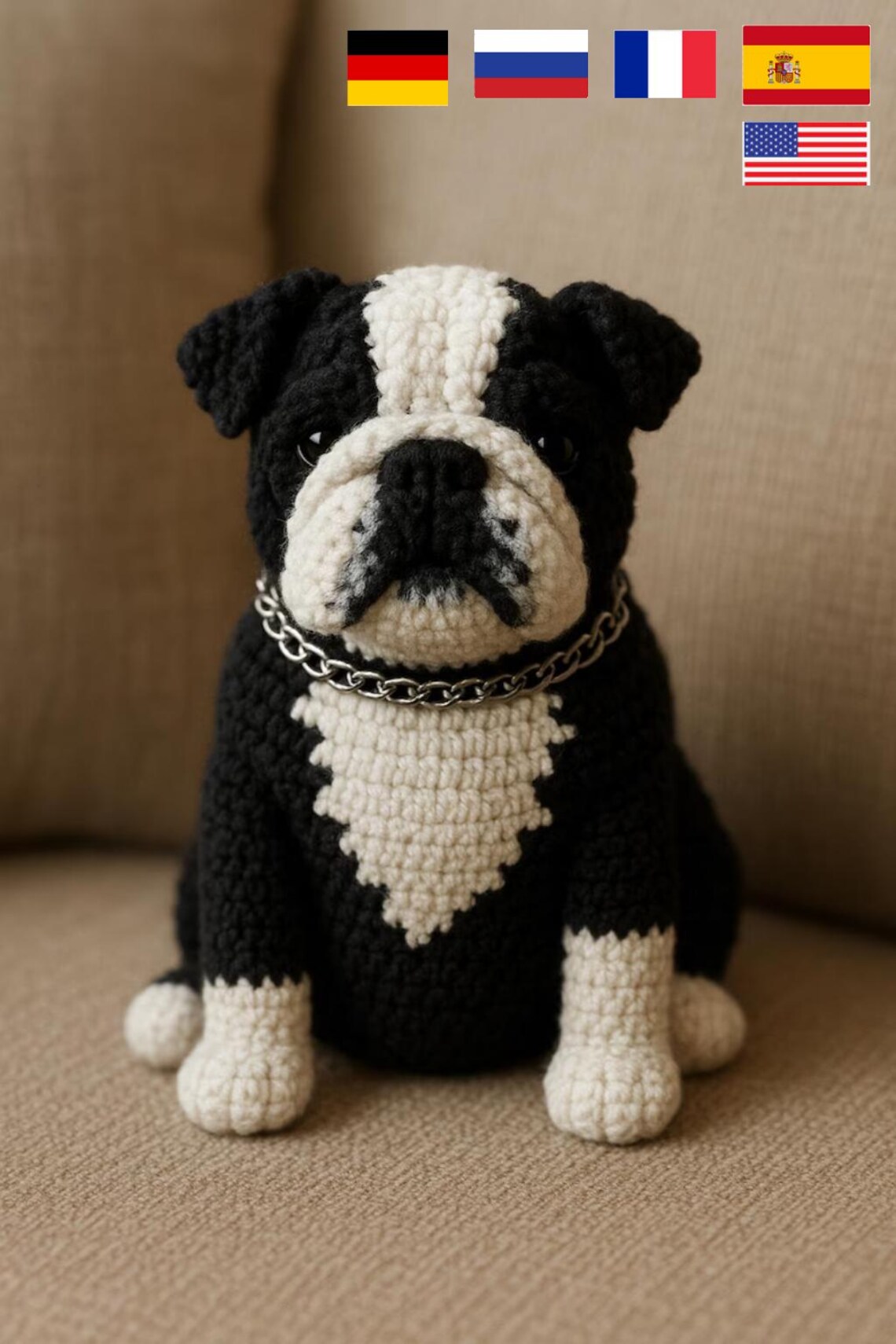 Crochet English Bulldog Pattern – Black & White Amigurumi Dog (PDF ...