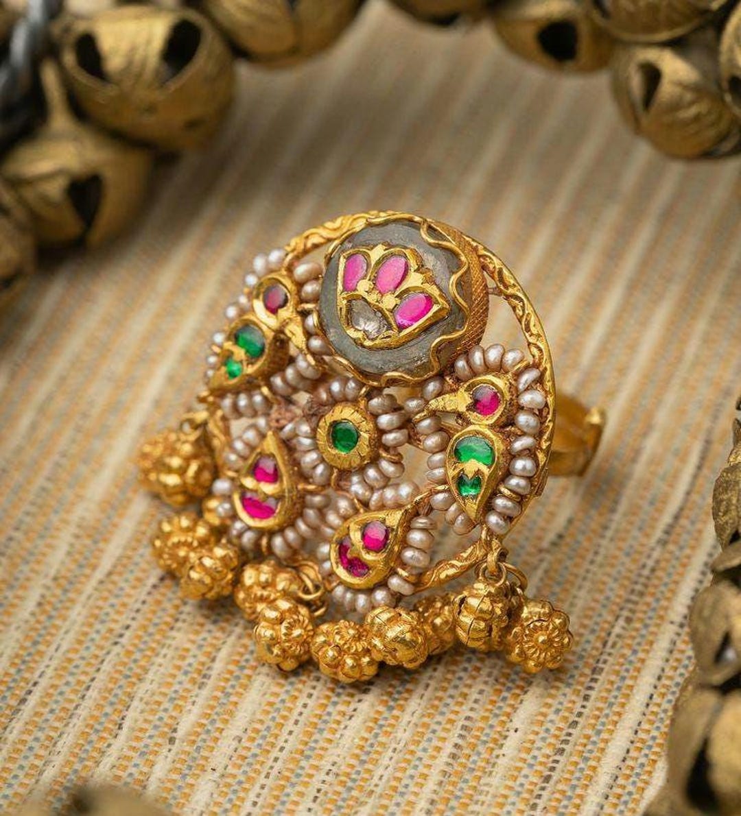 JULAHA Antique Gold Plated Statement Ring With Elephant Design and ...