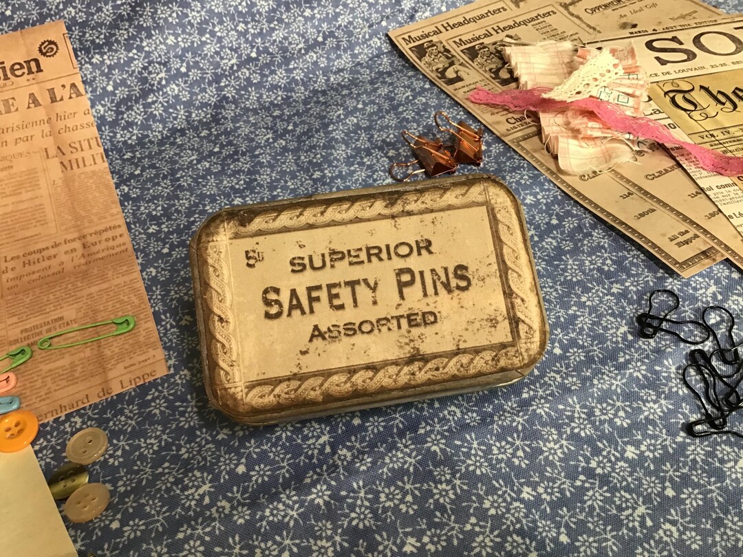 Safety Pins Altered Tin, Ephemera, Junk Journal, Hardware, Trinket Tin ...