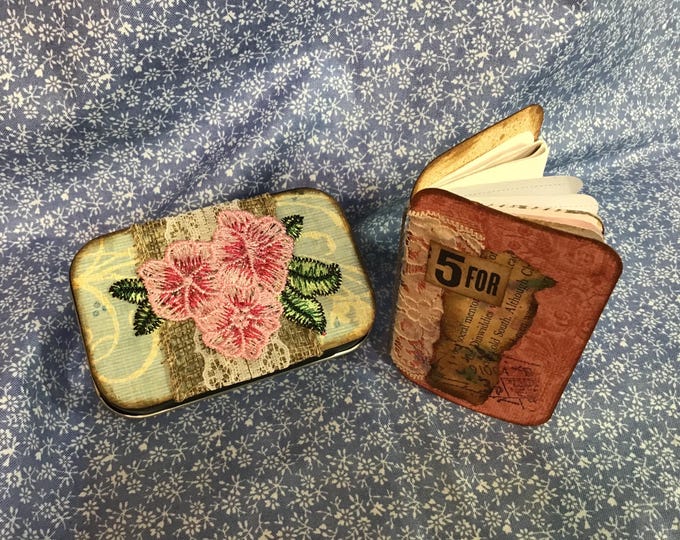 Altered Tin With Mini Journal, Ephemera , Keepsake, Momento, Photos ...