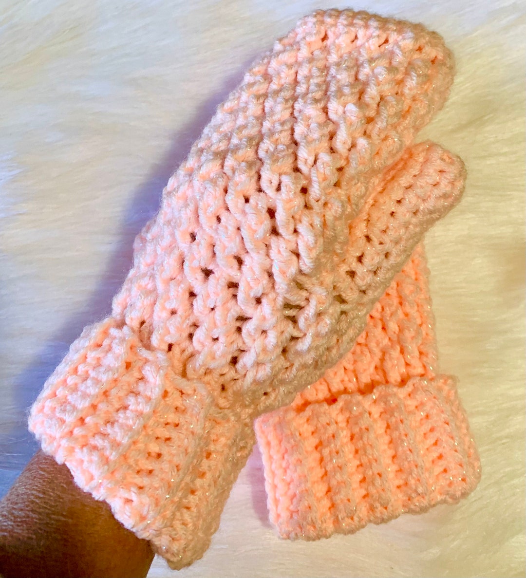 Warm Cozy Cottage Crazy About Peaches Sparkle Peach Crochet Mittens - Etsy