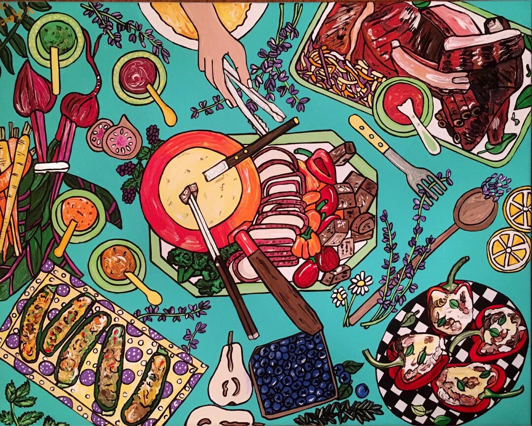 Summer Nights Food Backyard Cooking Art Painting on Canvas - Etsy