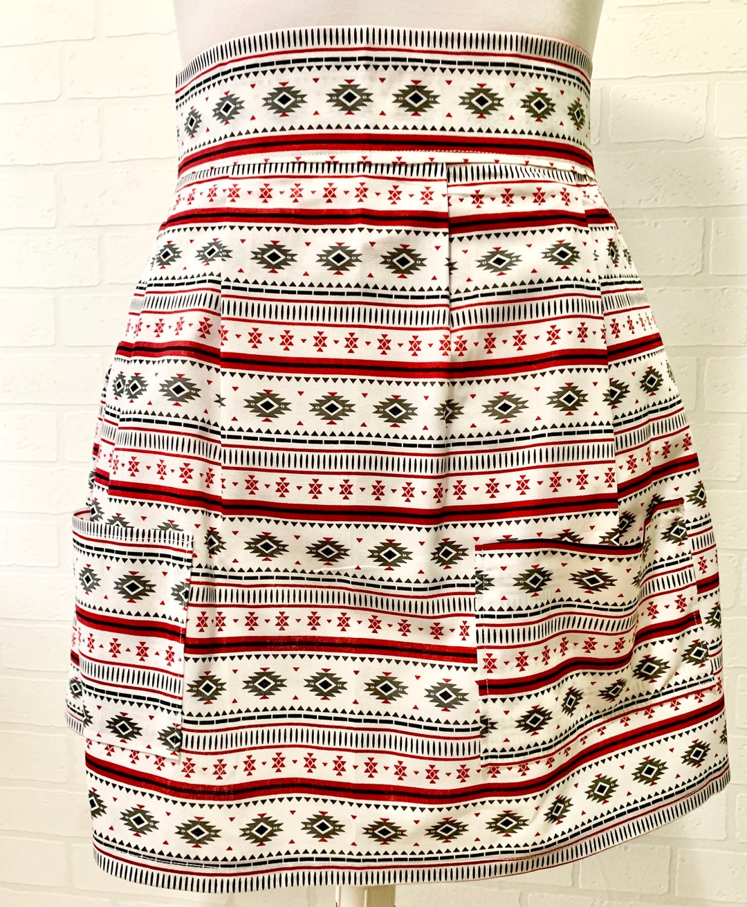 Aztec Print Black White Grey and Red Two-pocket Handmade Apron - Etsy