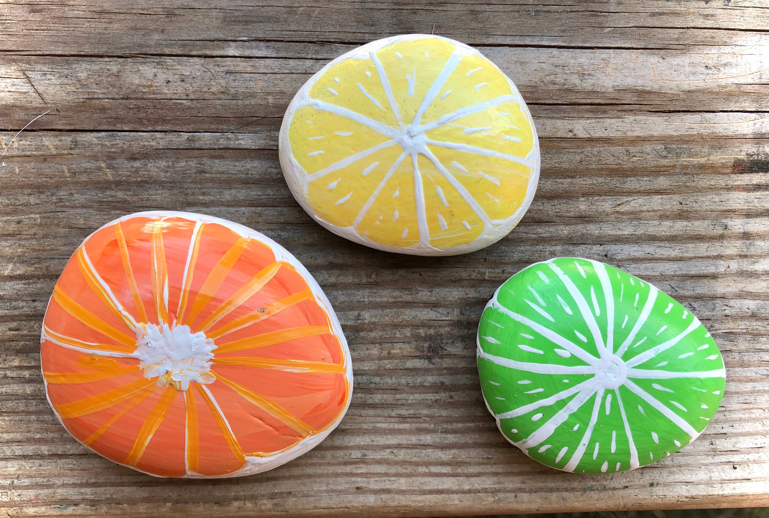 Lemon Lime and Orange Fruit Set of Three Hand Painted Rocks - Etsy