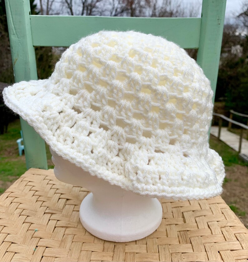 Cream Crochet Bucket Hat With Violet Flower Embellishments - Etsy