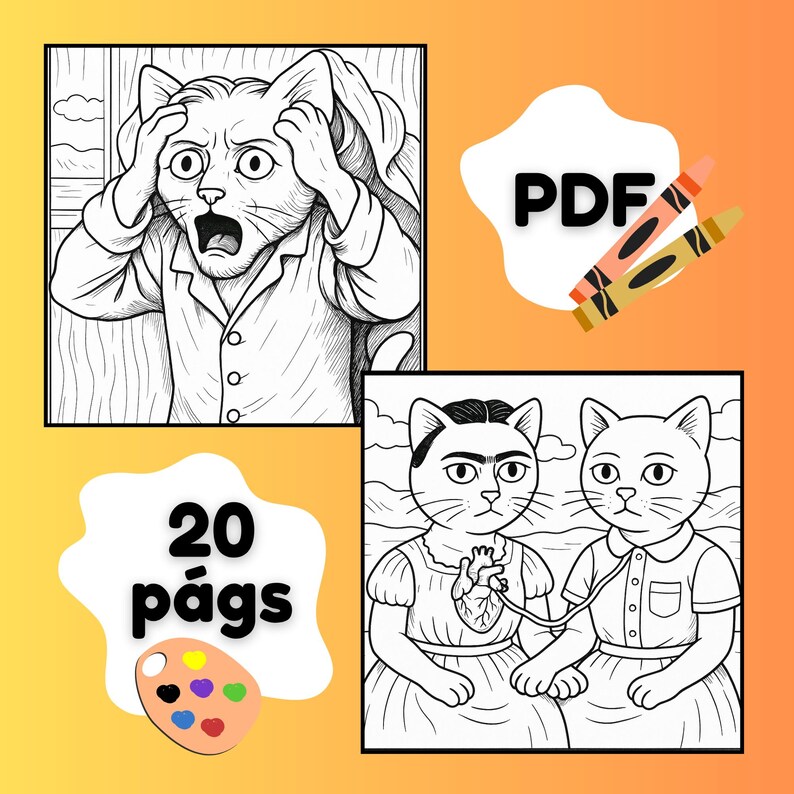 Cats in Famous Paintings Coloring Book PDF 20 Pages, Cat Coloring Pages ...