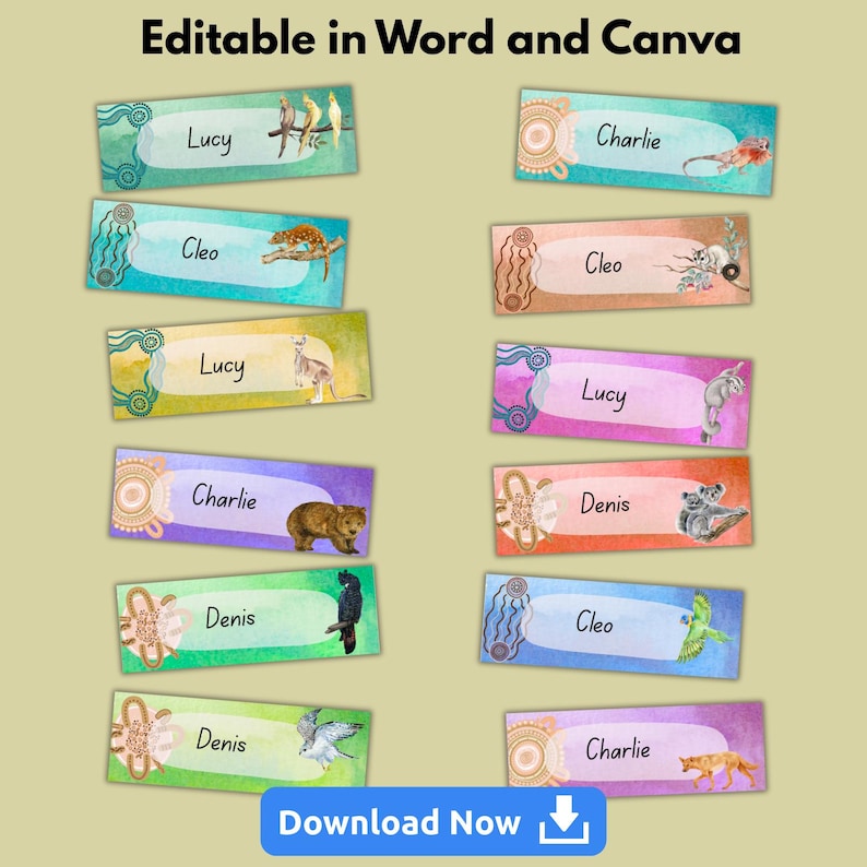 Editable Student Name Tags - Australian Themed - Etsy Australia