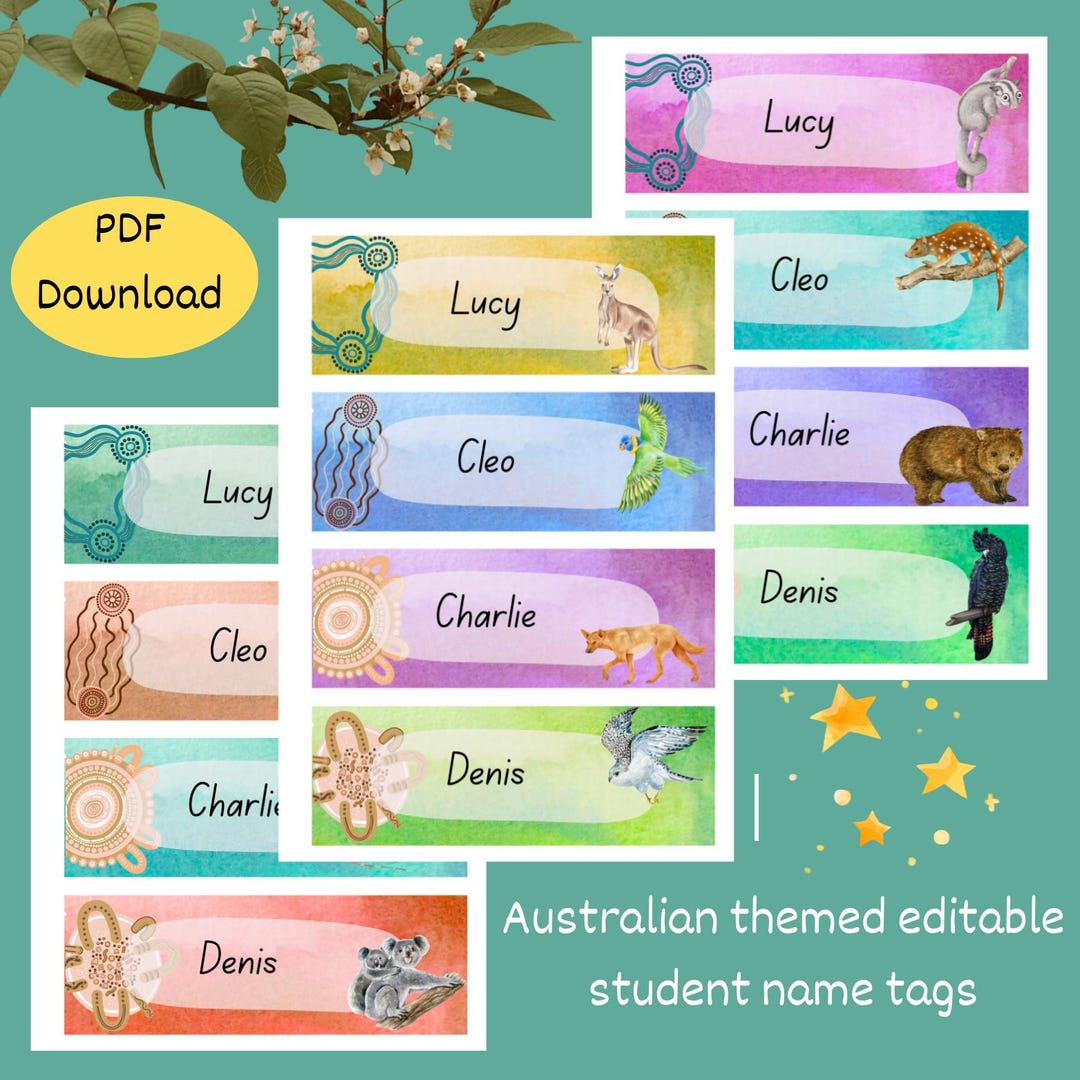 Editable Student Name Tags - Australian Themed - Etsy Australia