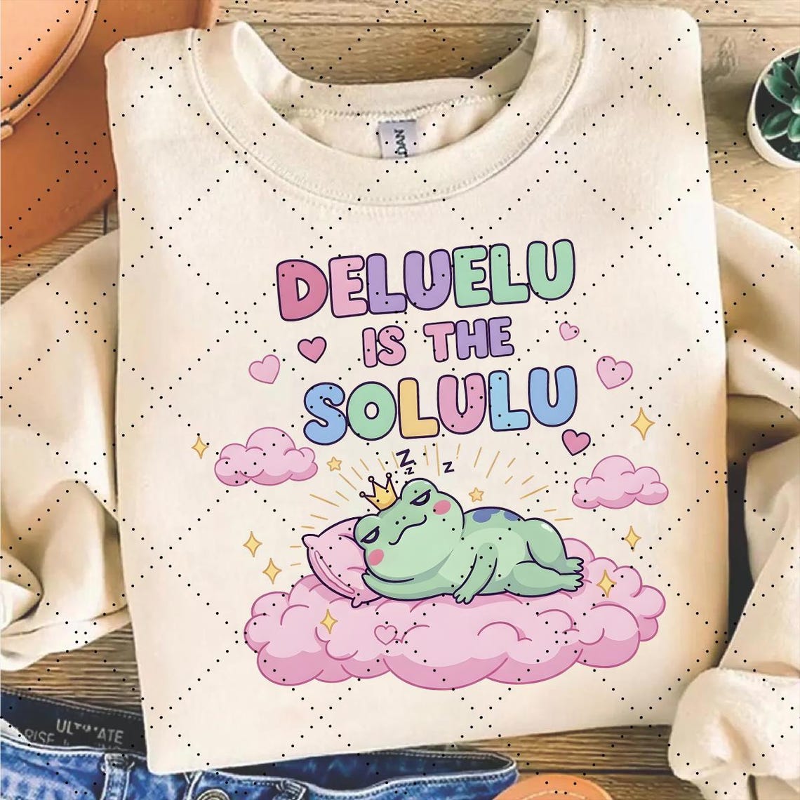 Deluelu is the Solulu Frog Meme Kawaii PNG PSD | Cute Pastel Printable ...