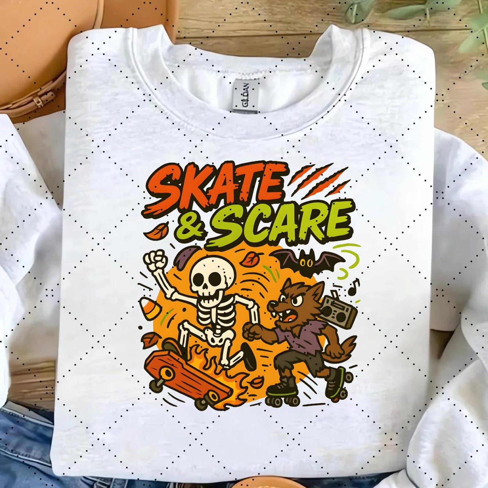 Skate & Scare Halloween PNG, Funny Skeleton and Werewolf on Skates PNG ...