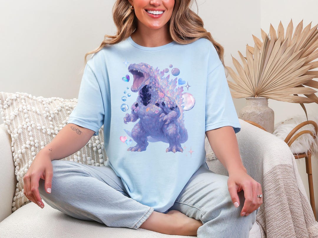 Godzilla Shirt, Lilac Watercolor Godzilla, Kawaii Shirt, Japanese ...
