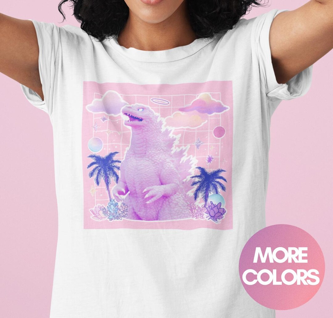 Retro Pink Godzilla Shirt, Godzilla, Kawaii Shirt, Japanese, Harajuku ...