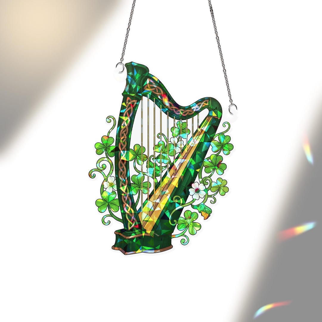 Acrylic Window Hanging: Sun Catcher Decor, Irish Harp Clover Mosaic - Etsy