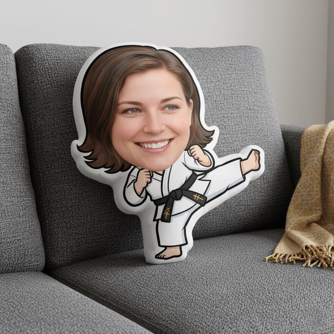 Personalized Face Plush Pillow: Karate Cartoon Character Cushion - Etsy
