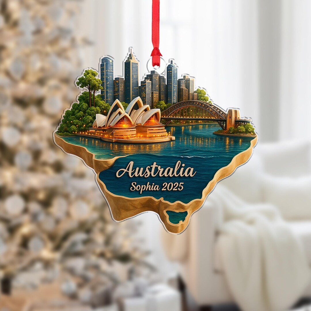 Personalized Sydney Skyline Ornament: Custom Name Year, Australia Map ...
