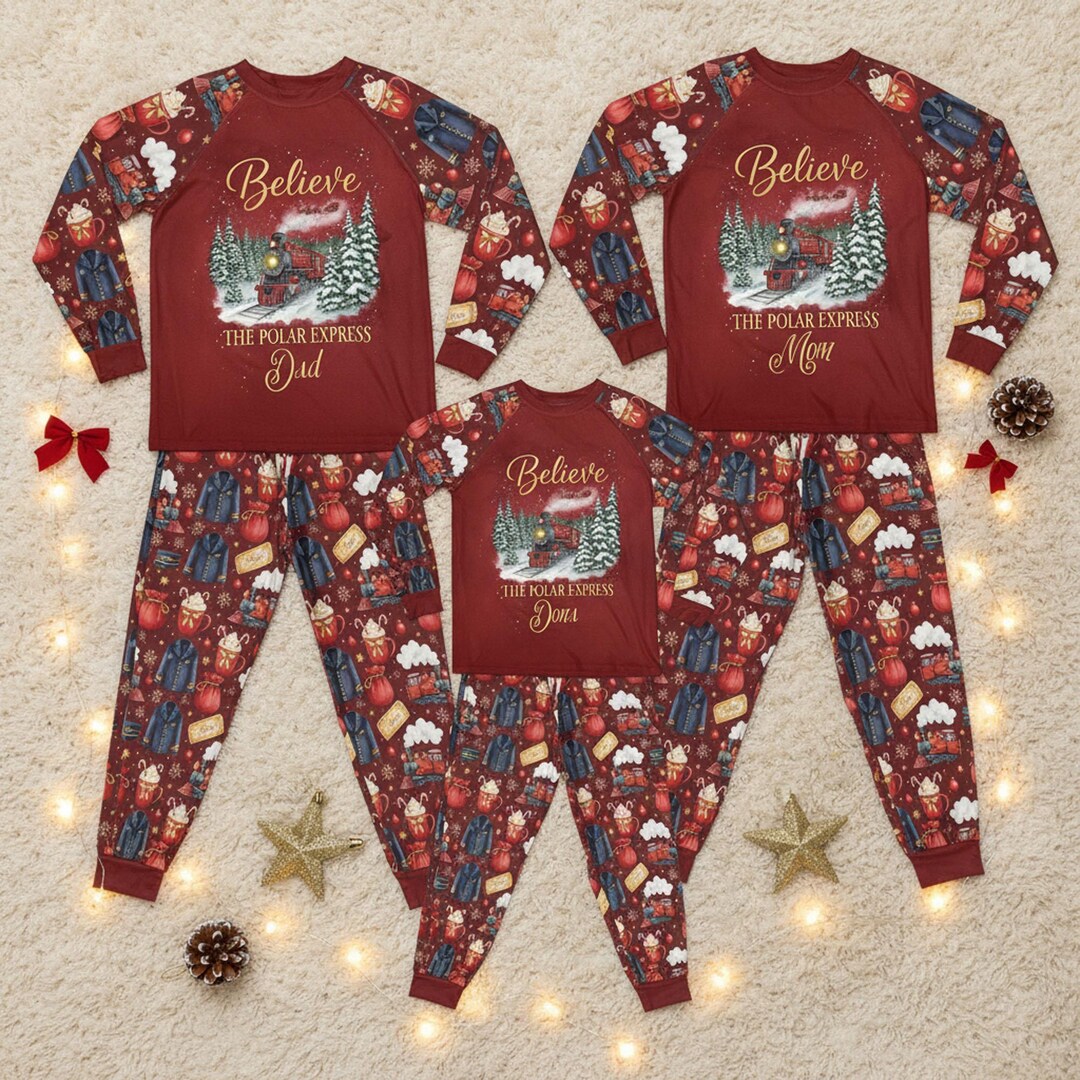 Polar Express Christmas Pajamas: Custom Name North Pole Family Matching ...