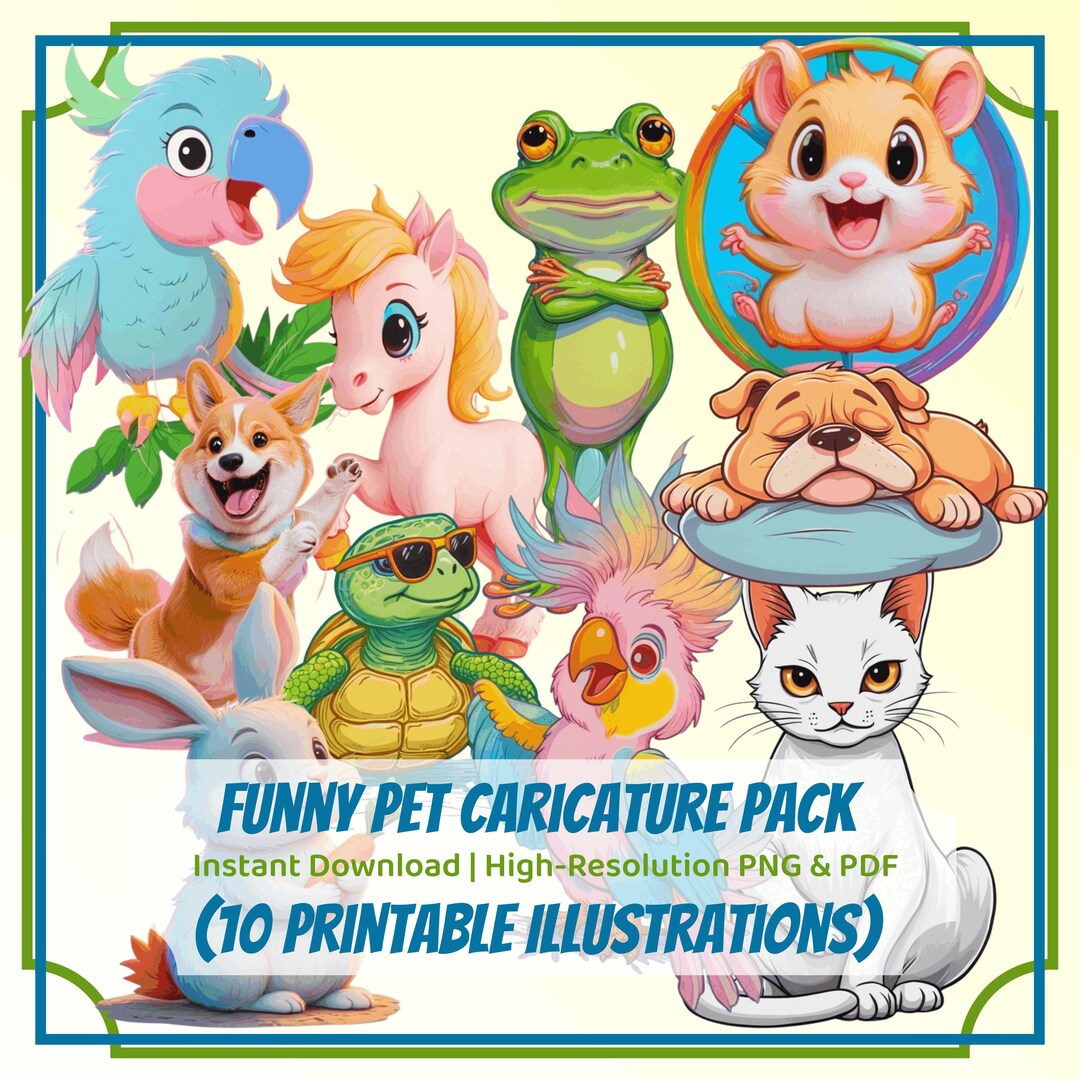 Funny Animal Illustrations: Clipart Bundle With Quotes (PNG Digital ...
