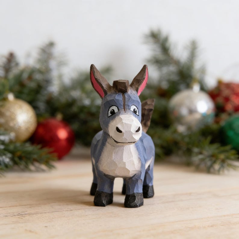 Cute Wooden Donkey Figurine Solid Wood | Farm Animal Desk Decor | Hand ...