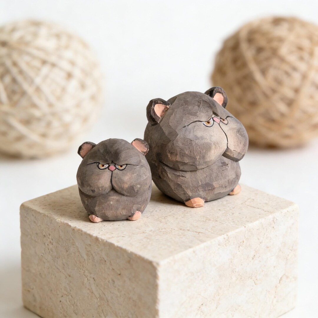 Handcrafted Wooden Cat Sculpture | Cute Grumpy Cat Figurine | Premium ...