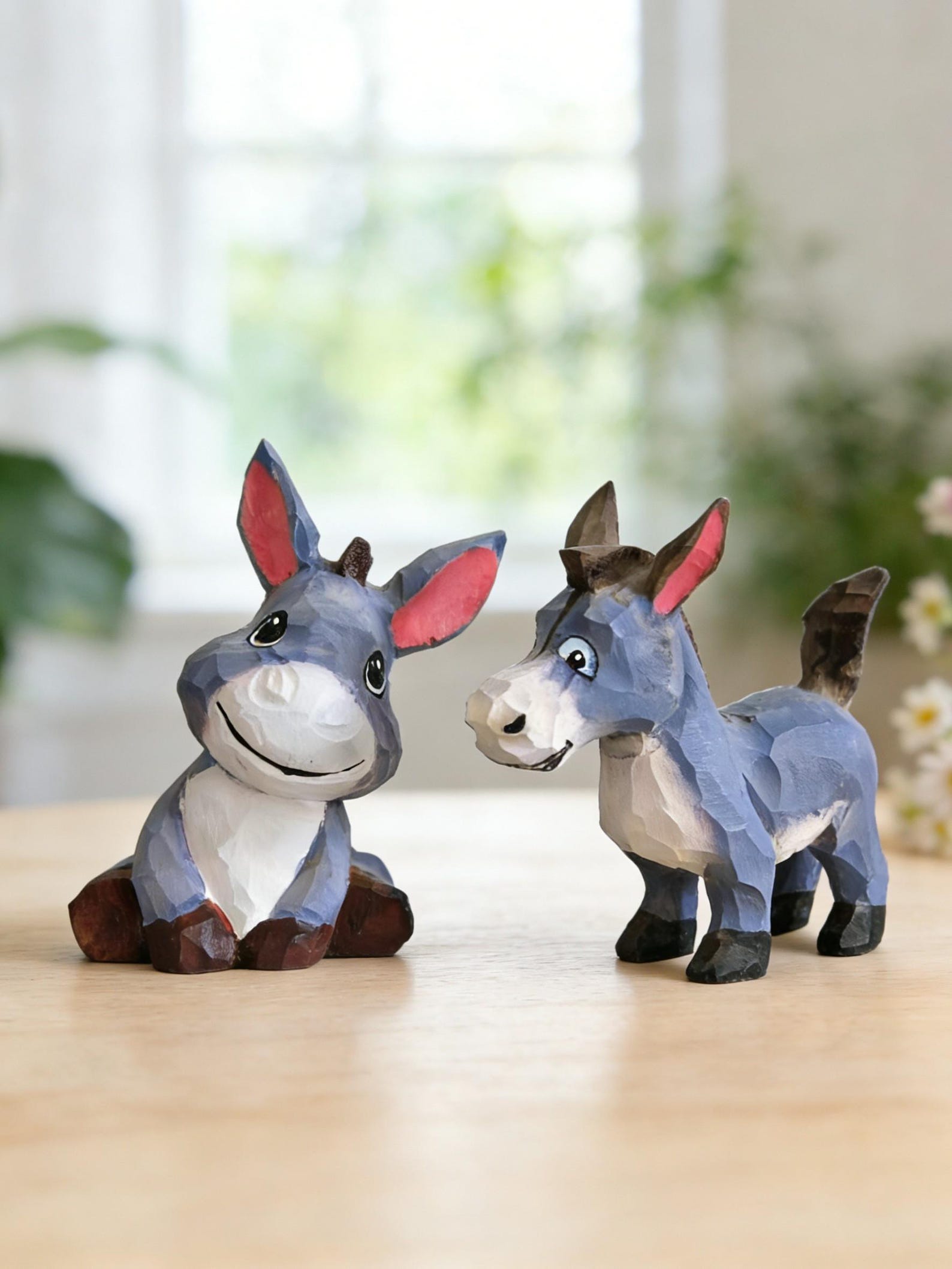 Cute Wooden Donkey Figurine Solid Wood | Farm Animal Desk Decor | Hand ...