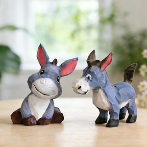 Cute Wooden Donkey Figurine Solid Wood | Farm Animal Desk Decor | Hand ...