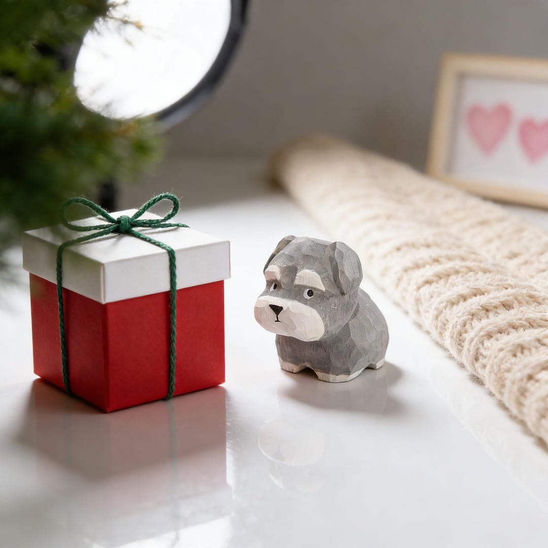Cute Wooden Dog Figurine Solid Wood | Mini Puppy Desk Decor | Hand ...